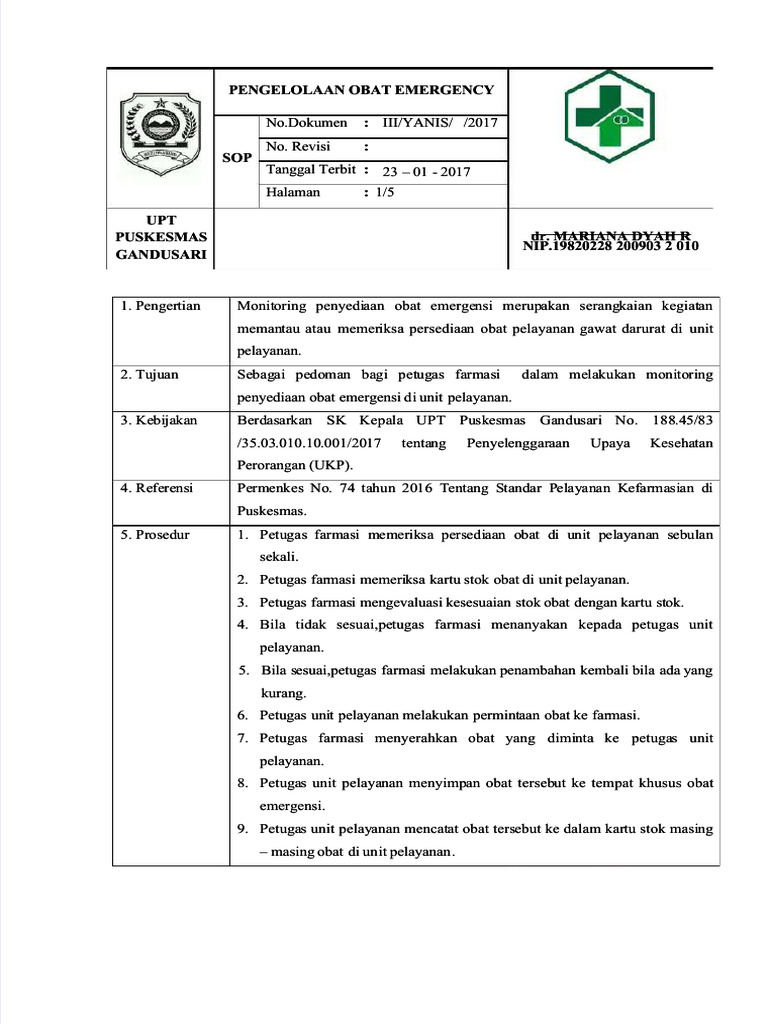 PDF Sop Pengelolaan Obat Emergency - Compress | PDF