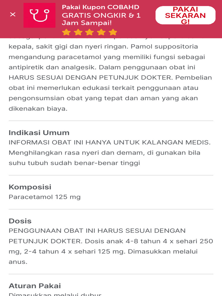 Pamol Suppositoria 125 MG - Kegunaan, Efek Samping, Dosis Dan Aturan ...