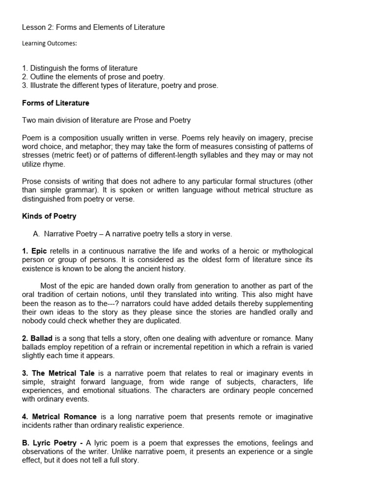 Forms and Elements of Literature | PDF | Poetry | Narration