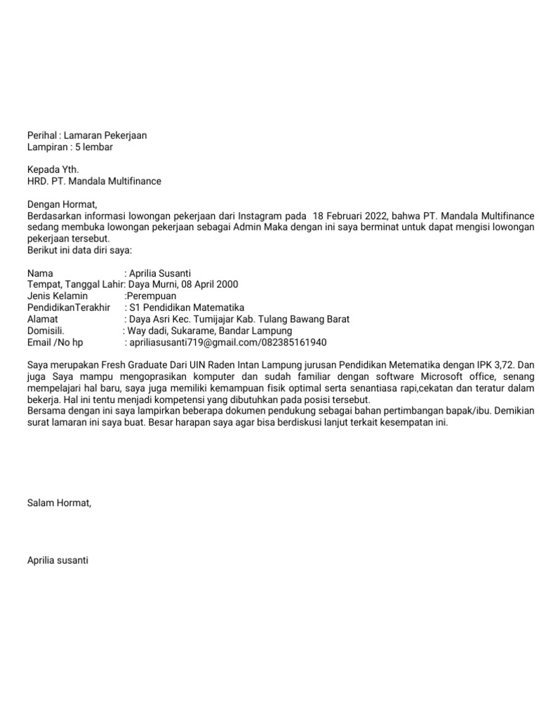 Contoh Lamaran | PDF