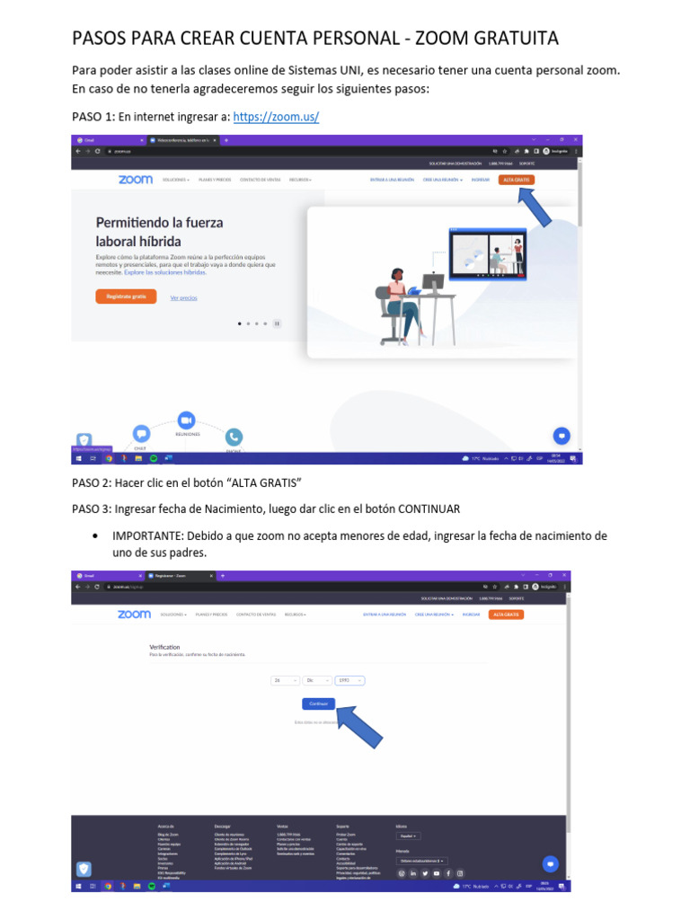 Pasos para Crear Cuenta Zoom Gratuita | PDF