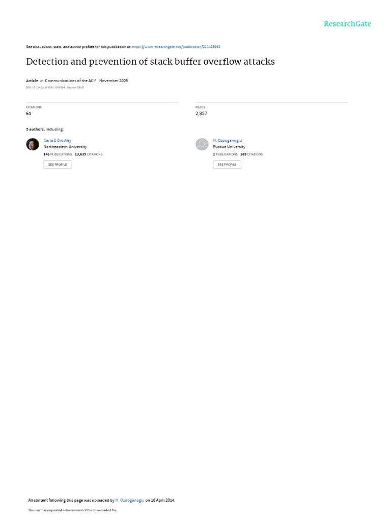 Detection And Prevention Of Stack Buffer Overflow Attacks Pdf Pointer Computer Programming 8837