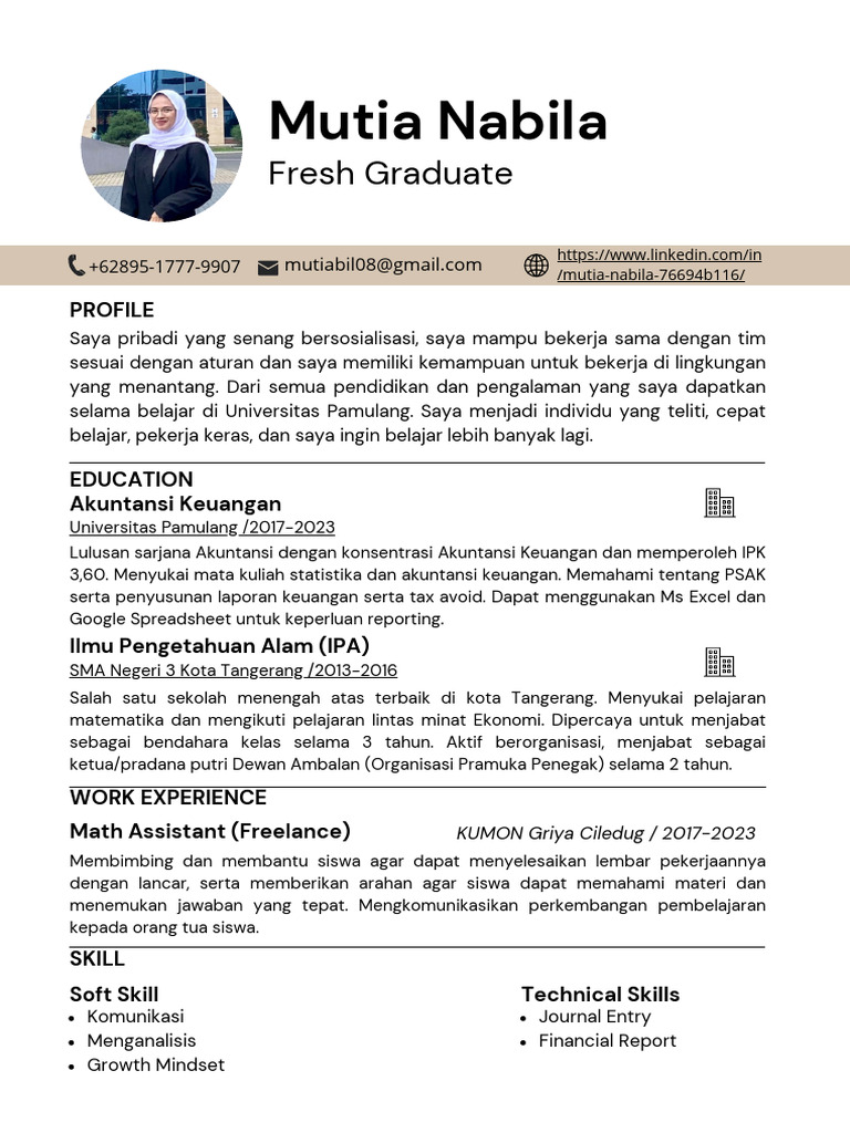Profil Mutia Nabila: Lulusan Akuntansi | PDF | Bisnis | Pengelolaan ...