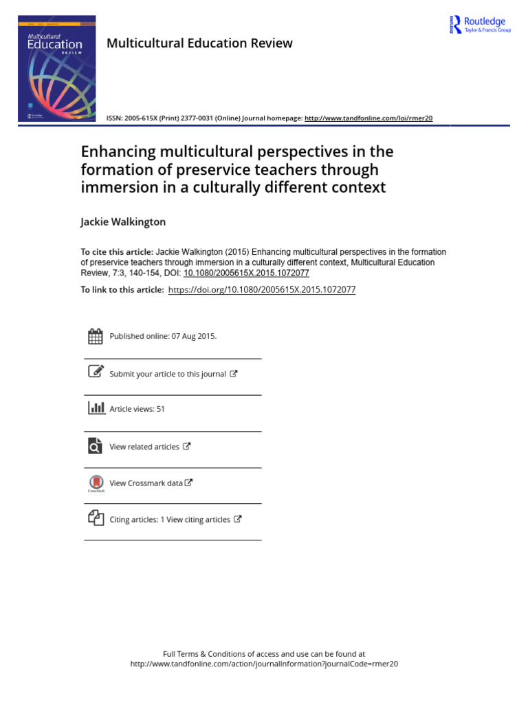 Enhancing Multicultural Perspectives in The Formation of Preservice Teachers Through Immersion ...