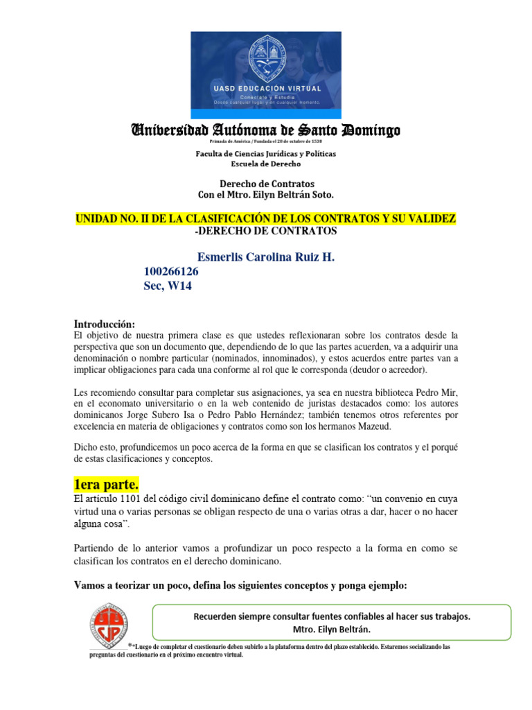 De La Clasificación de Los Contratos y Su Validez Mtro. Eilyn | PDF ...