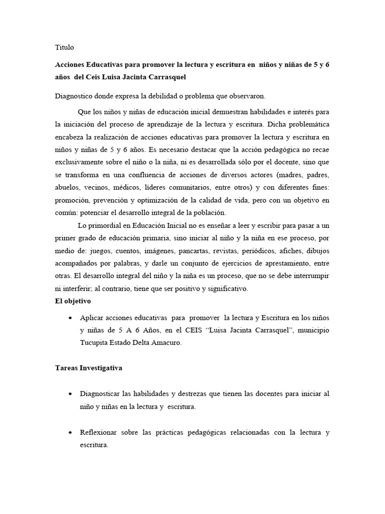 Acciones Lectoescritura CEIS 5-6 Años | PDF | Educación de la primera infancia | Enseñando