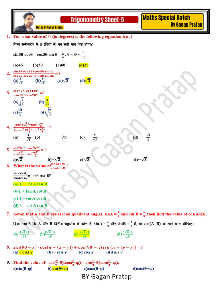 Trigonometry Questions and Solutions | PDF | Teaching Methods & Materials