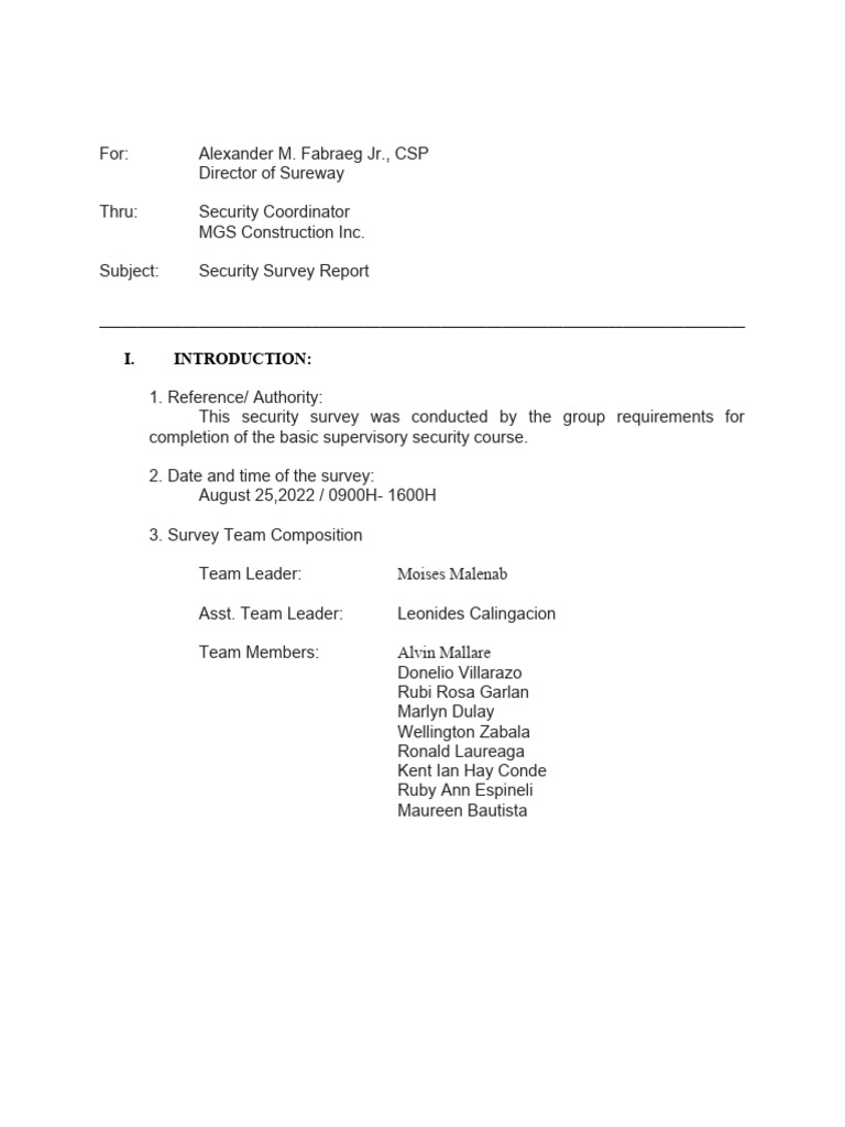 SECURITY-SURVEY-BSP-students-1 | PDF | Security Guard | Physical Security