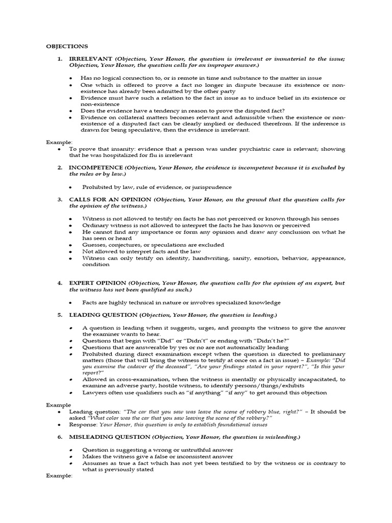 Courtroom Objections Explained | PDF | Self-Improvement
