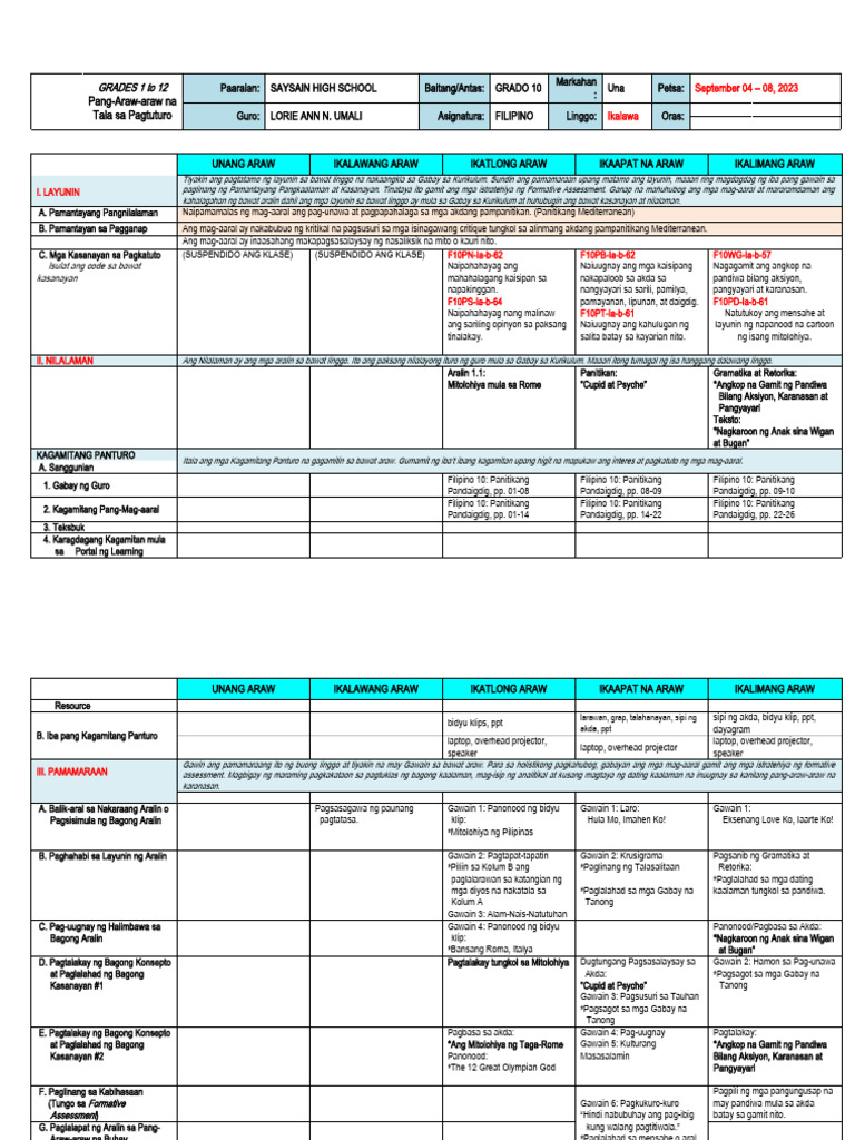 Filipino 10 Q1W2 DLL | PDF