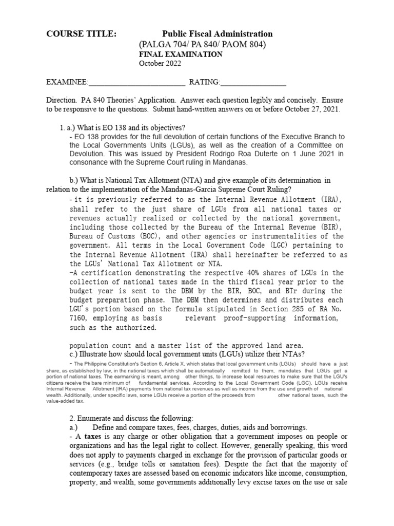 PFA Final Exam October 2022 | PDF | Taxes | Accounting