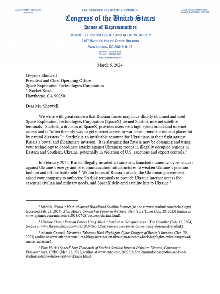 SpaceX - 2024!03!06.raskin Garcia To Shotwell-SpaceX Re Starlink Final ...