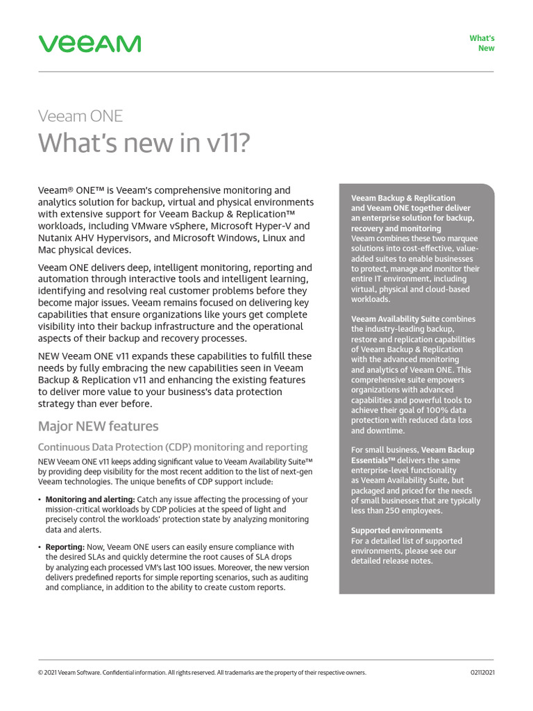 Veeam One 11 0 Whats New | PDF | Backup | Databases