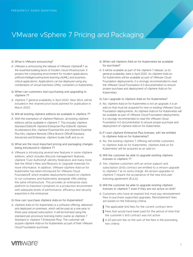 VMW Vsphere Pricing Packaging Faq | PDF | Cloud Computing | V Mware