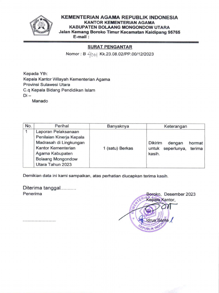 Laporan Pelaksanaan Penilaian Kinerja Kepala Madrasah | PDF