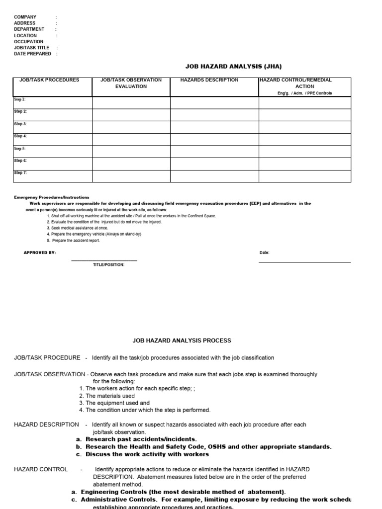 Job Hazard Analysis Form | PDF | Personal Protective Equipment | Hazards