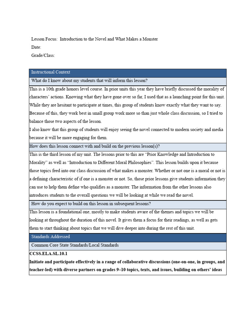 What Makes A Monster Lesson Plan | Download Free PDF | Teachers ...