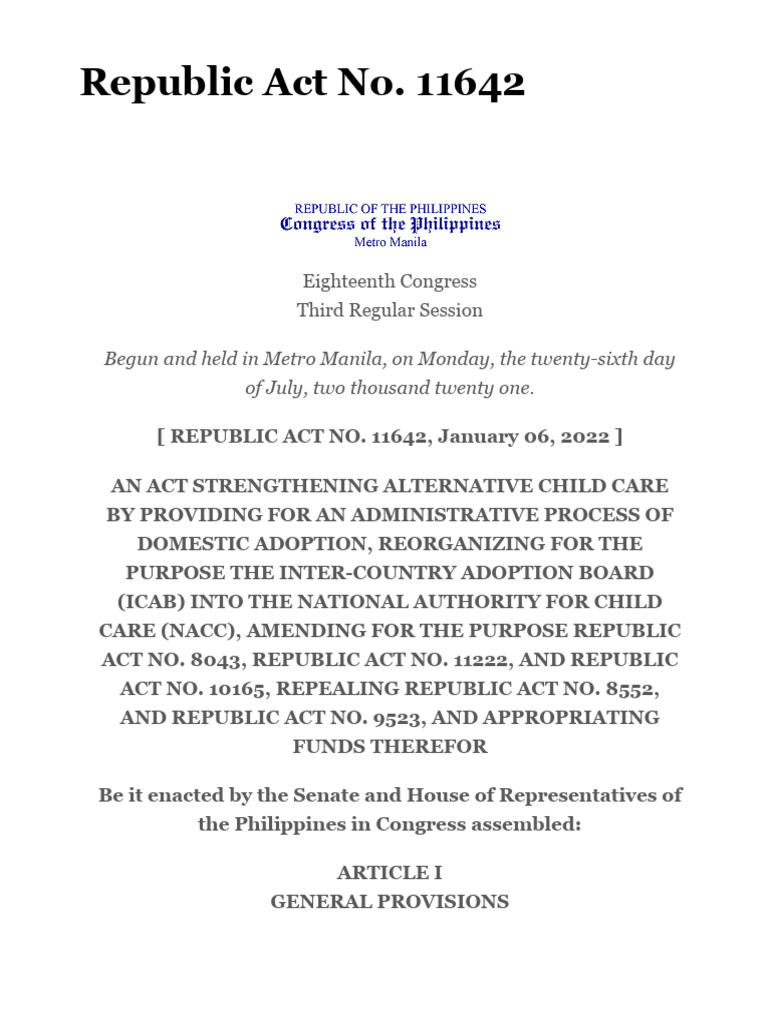 Republic Act No. 11642 | PDF | Adoption | Legal Guardian