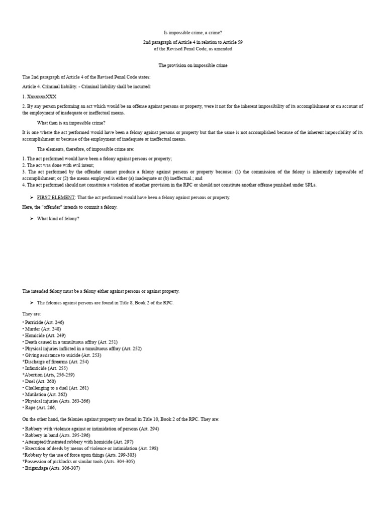 Art 4 Impossible Crime | PDF | Perjury | Witness