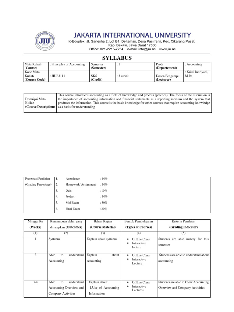Principles of Accounting Syllabus | PDF | Money | Business
