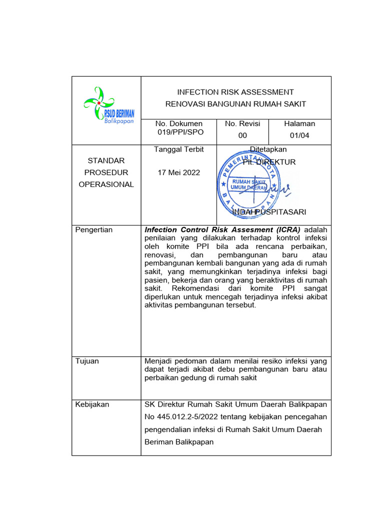 Sop Infection Risk Assessment | PDF