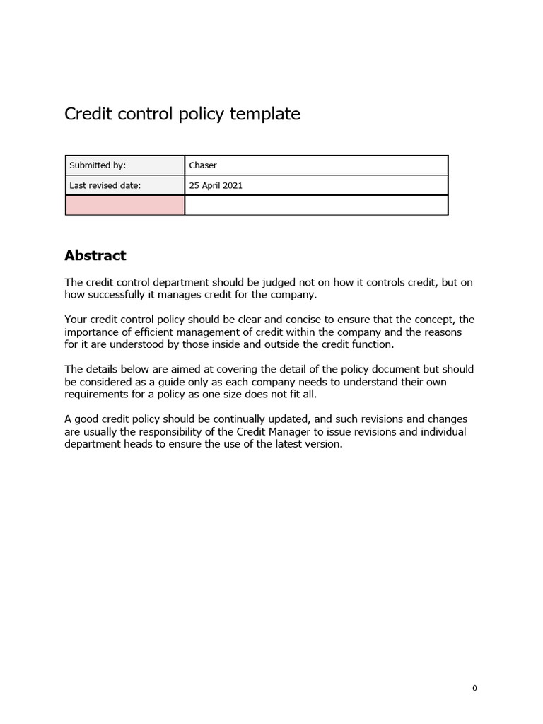 CM-202105-Credit Control Policy Template | PDF