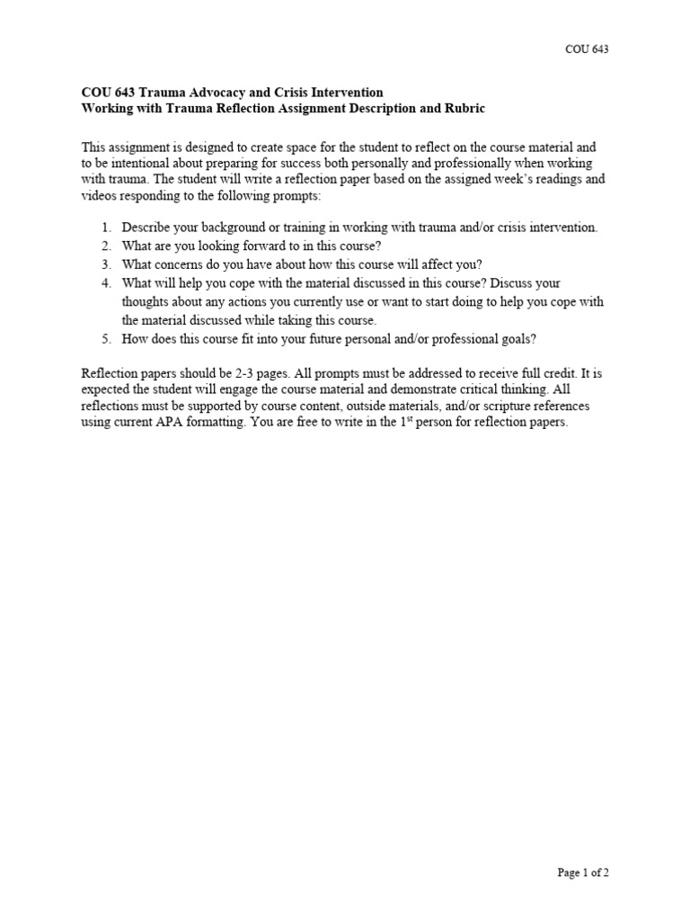 Trauma Reflection Paper Guidelines | PDF | Apa Style | Thought