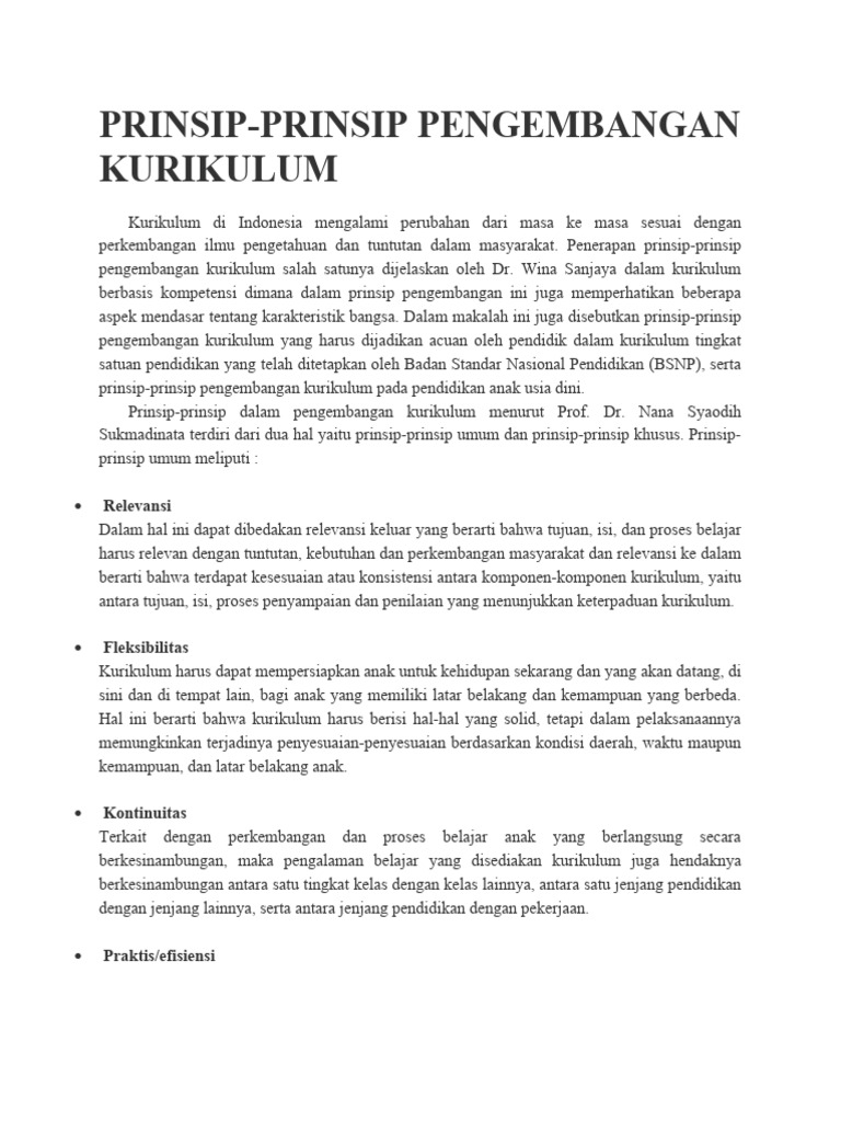 Prinsip Prinsip Pengembangan Kurikulum | PDF | Karier & Perkembangan