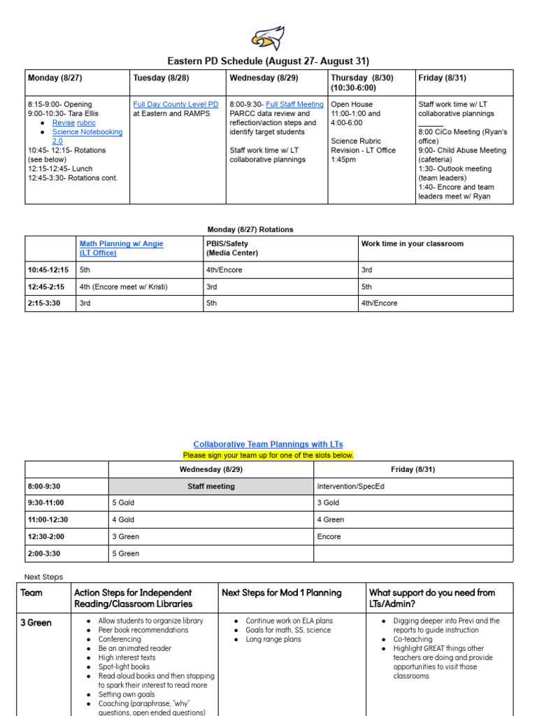 Eastern PD Schedule Overview | PDF | Libraries | Human Communication