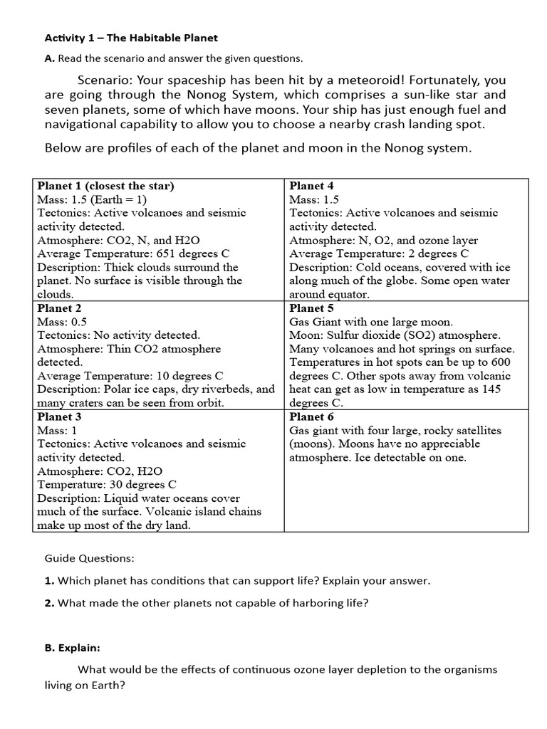 activity sheets for ELS Q1 The Uniqueness of Planet Earth | PDF | Earth | Atmosphere
