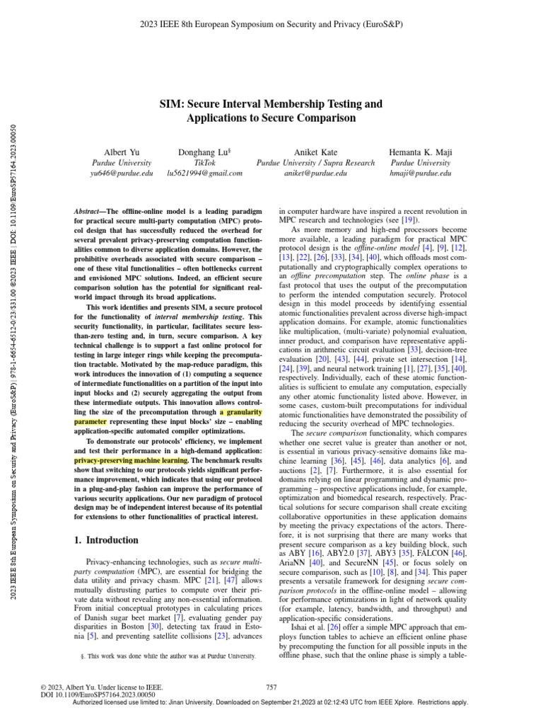 SIM Secure Interval Membership Testing and Applications To Secure ... SIM Secure Interval Membership Testing and Applications To Secure ...
