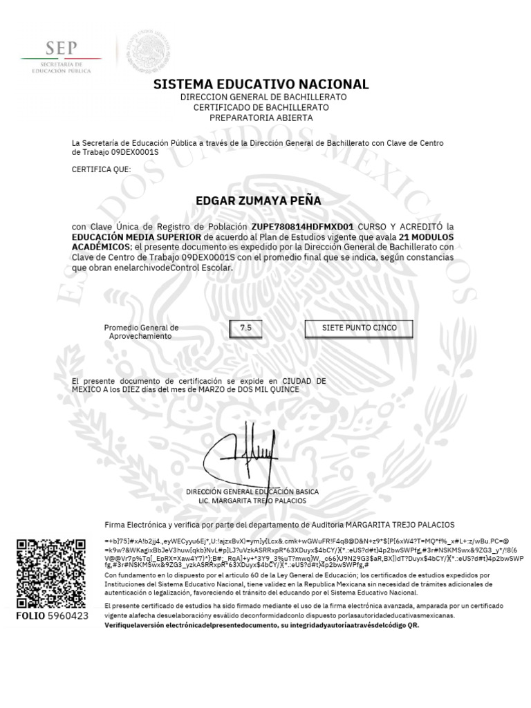 Certificado Prepa EZP | PDF