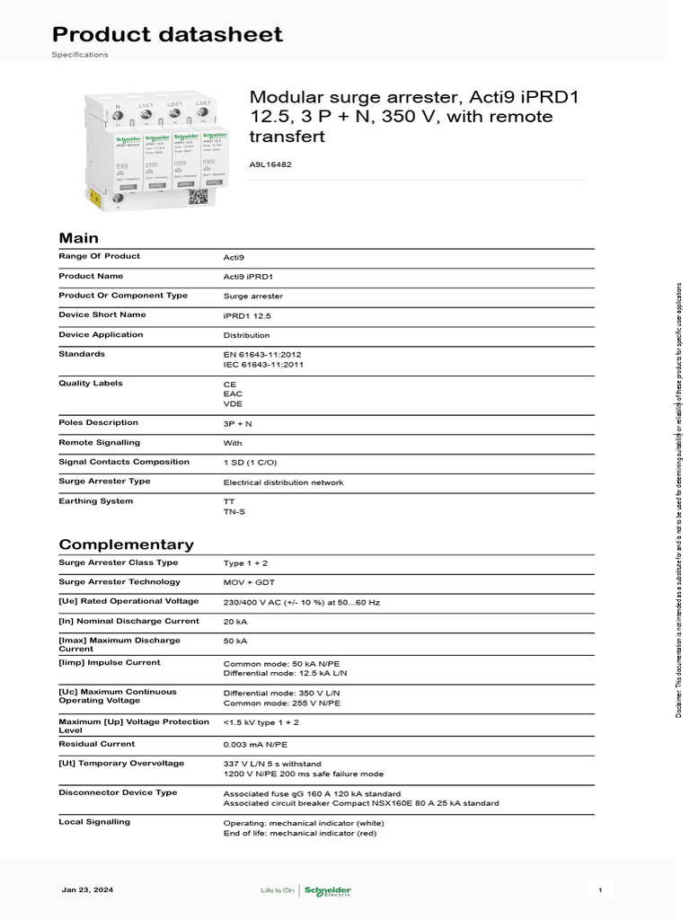 Schneider Electric - Acti-9-iPRF1-PRD1 - A9L16482 | PDF | Electrical ...