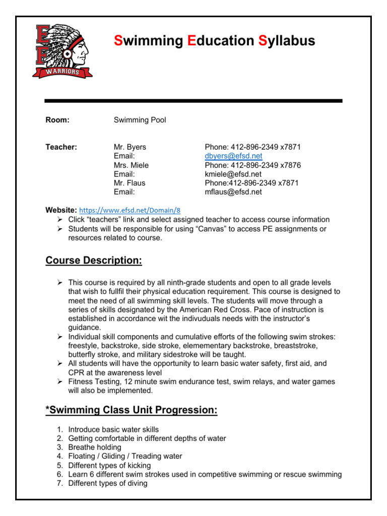 EF Swimming Syllabus | PDF | Physical Education | Swimming
