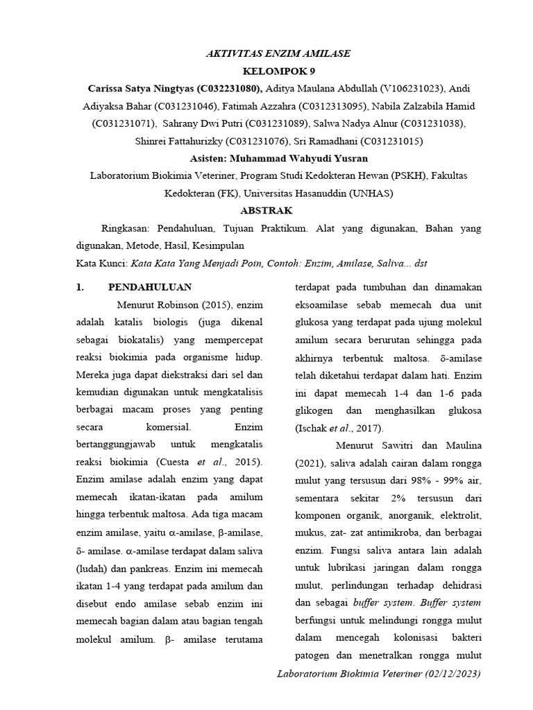 FORMAT LAPORAN ENZIM Carissa | PDF | Sains & Matematika