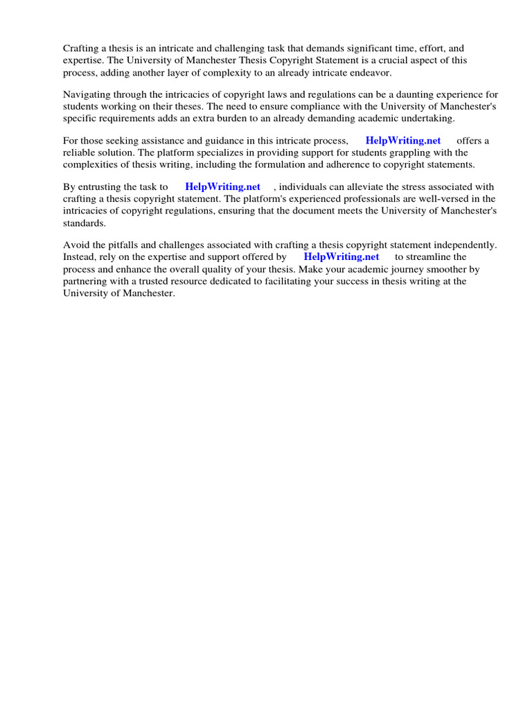 University of Manchester Thesis Copyright Statement | Download Free PDF ...