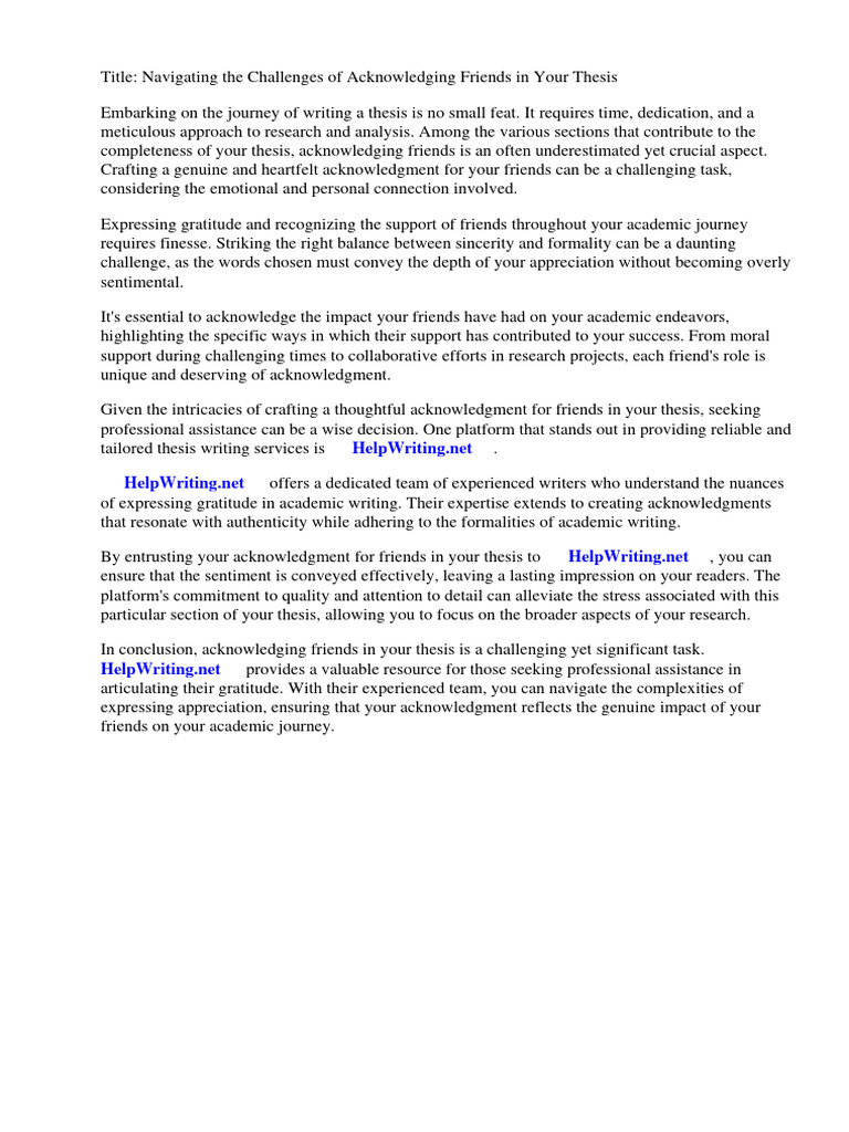 Acknowledgement Friends Thesis | PDF | Thesis | Doctor Of Philosophy