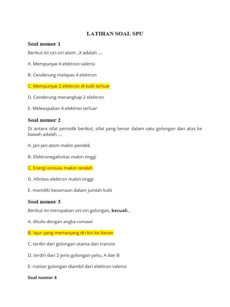 LATIHAN SOAL SPU Jawaban. | PDF