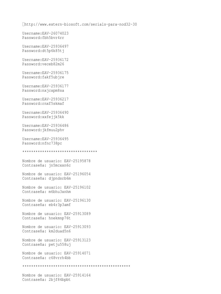 Seriales para NOD32 Gratis | PDF | Tecnología de seguridad | Contraseña
