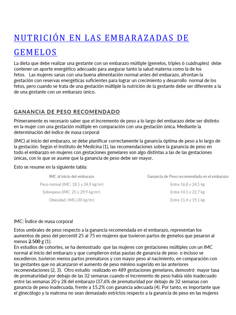 NUTRICIÓN EN LAS EMBARAZADAS DE GEMELOS | PDF | Caloría | El embarazo