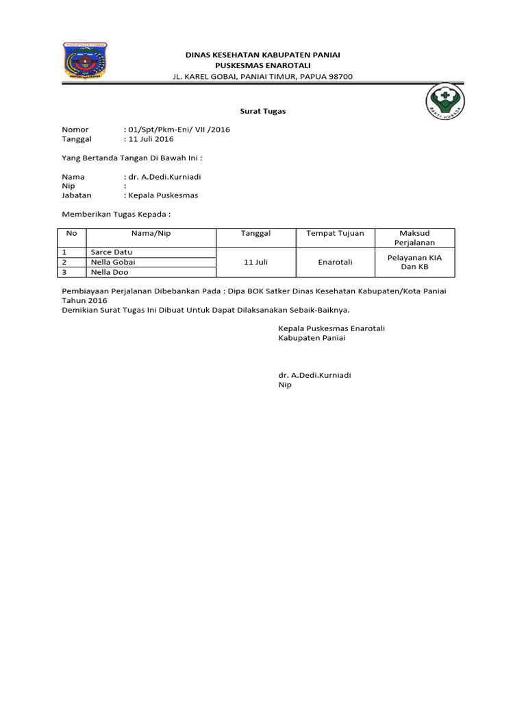 Dinas Kesehatan Kabupaten Paniai Puskesmas Enarotali | PDF