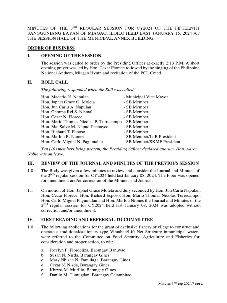 Miagao Session Minutes: Tricycle Franchise | PDF | Politics