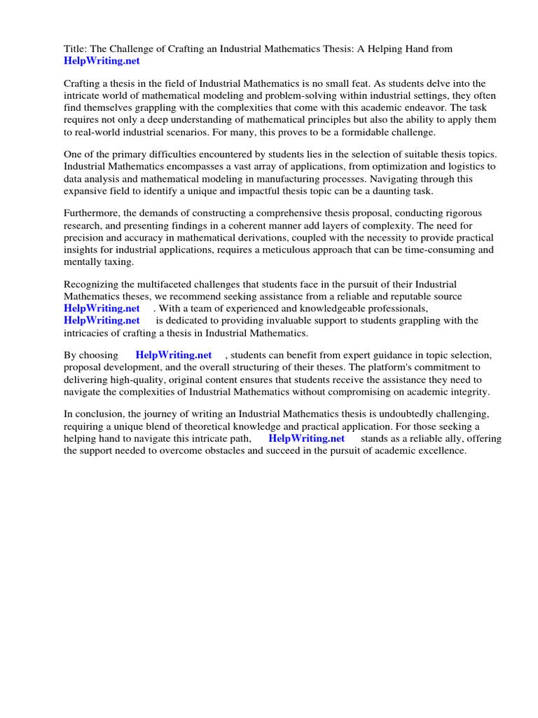 Industrial Mathematics Thesis Topics | PDF | Mathematics | Thesis
