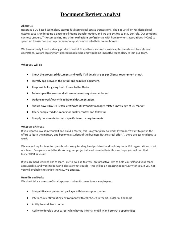 JD - Document Review Analyst | PDF | Business | Economies