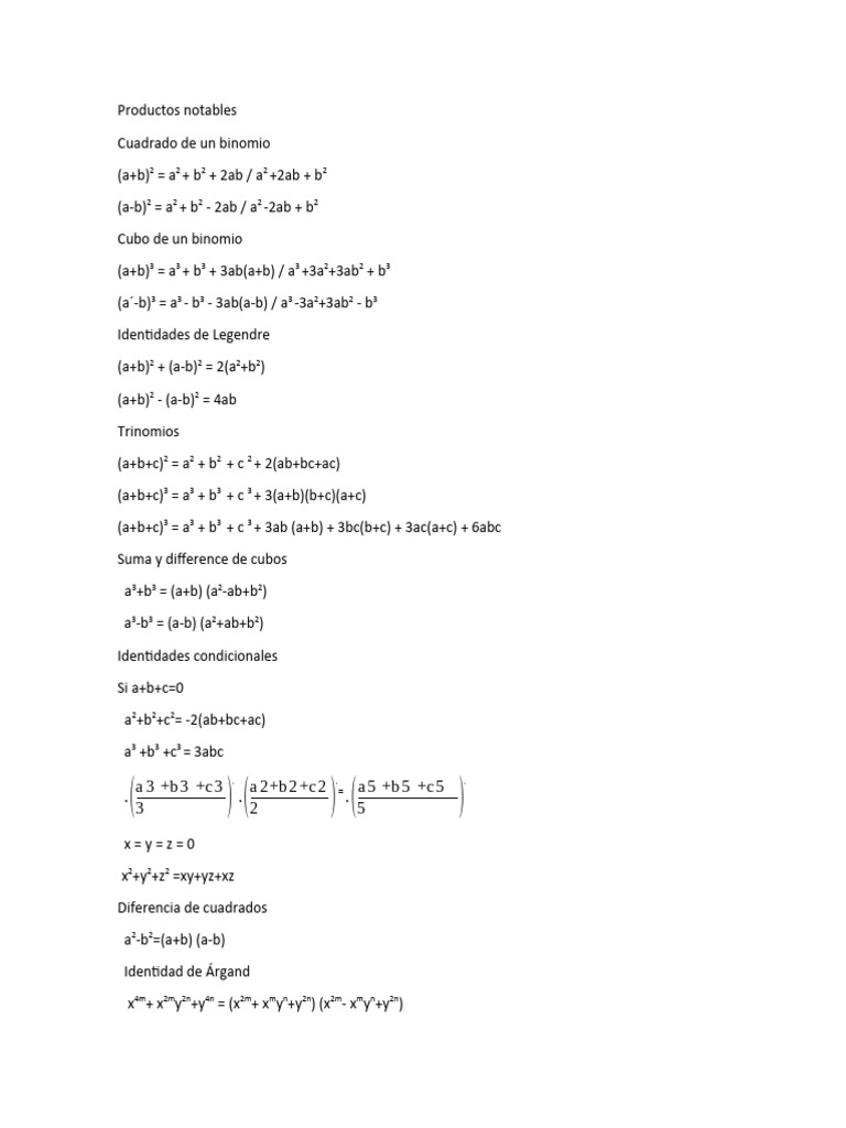 Producto Notables | PDF | Álgebra | Combinatoria