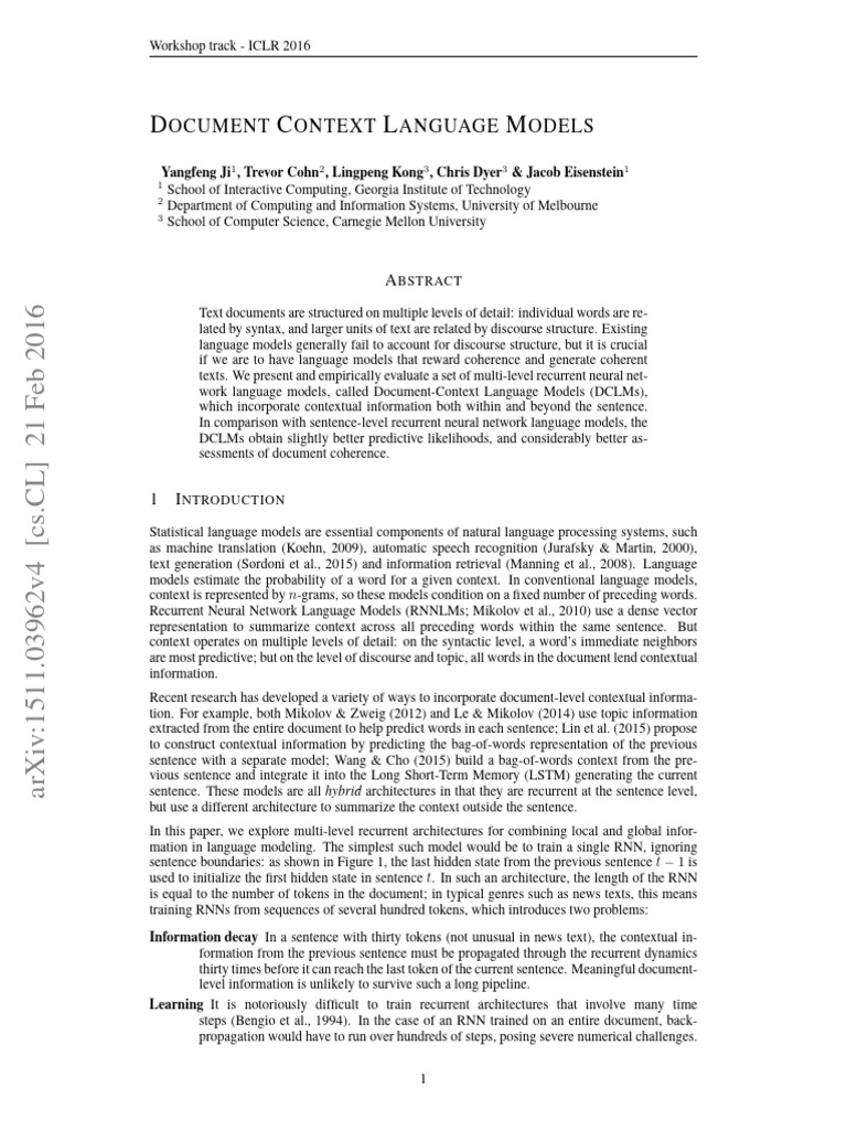 Document Context Language Models | Download Free PDF | Applied Mathematics | Cognitive Science