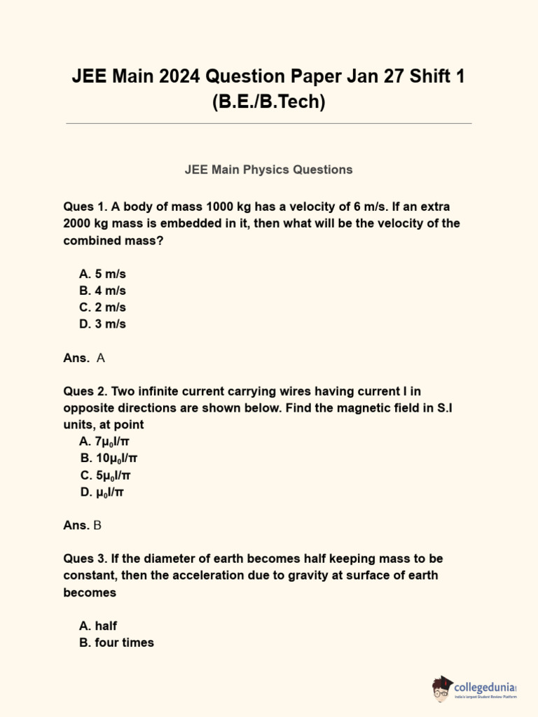 JEE Main 2024 Question Paper Jan 27 Shift 1 | PDF