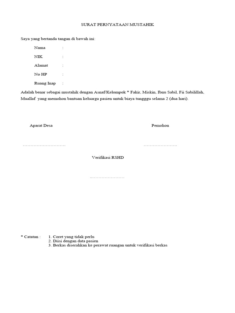 Surat Pernyataan Mustahik | PDF