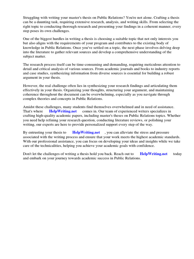 Master Thesis Topics Public Relations | PDF