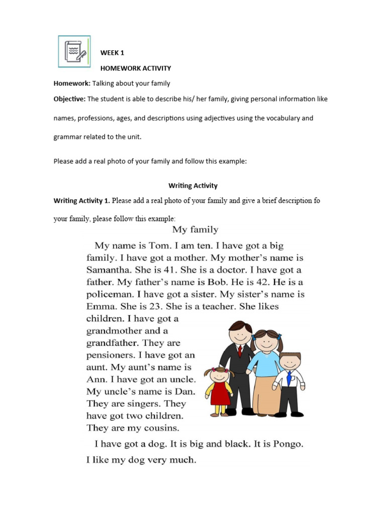 Family Description Homework Activity | PDF | Career & Growth | Language ...